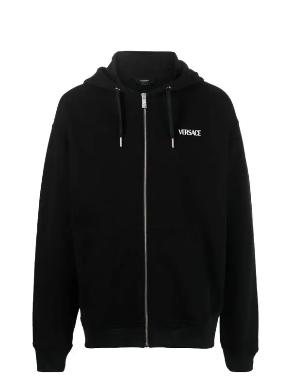 Versace Graphic Printed Zipped Hoodie - Black
