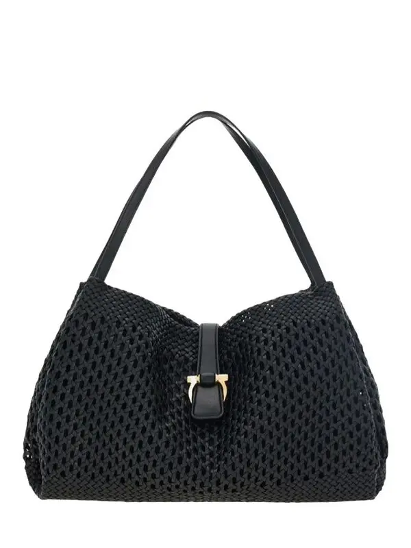 FERRAGAMO Woven Tote Bag With Gancio Buckle - Black