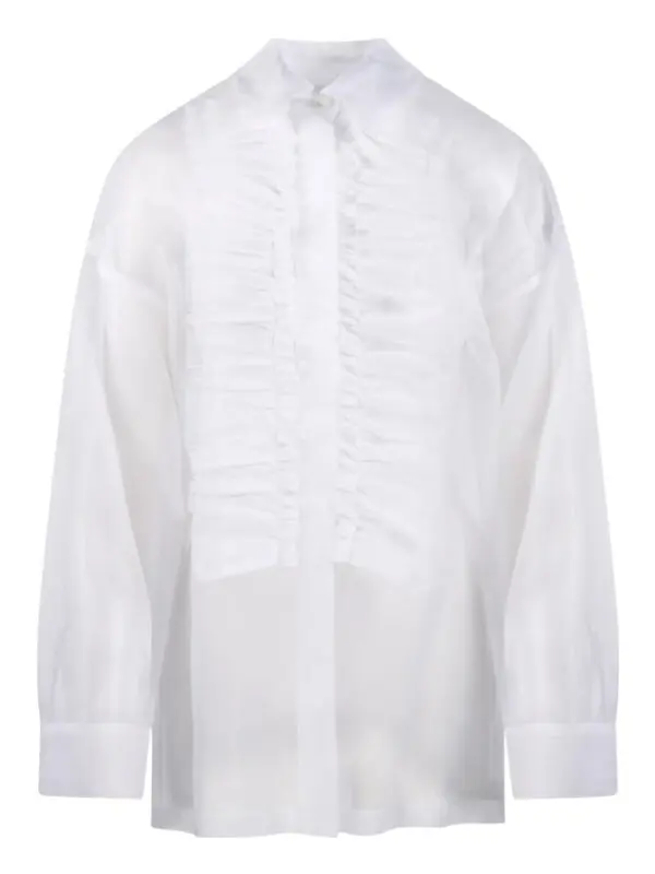 P.a.r.o.s.h Ruffled Sheer Shirt - White