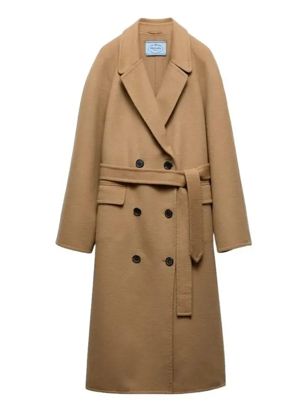 Prada Double-breasted Cashgora Coat - Camel Brown