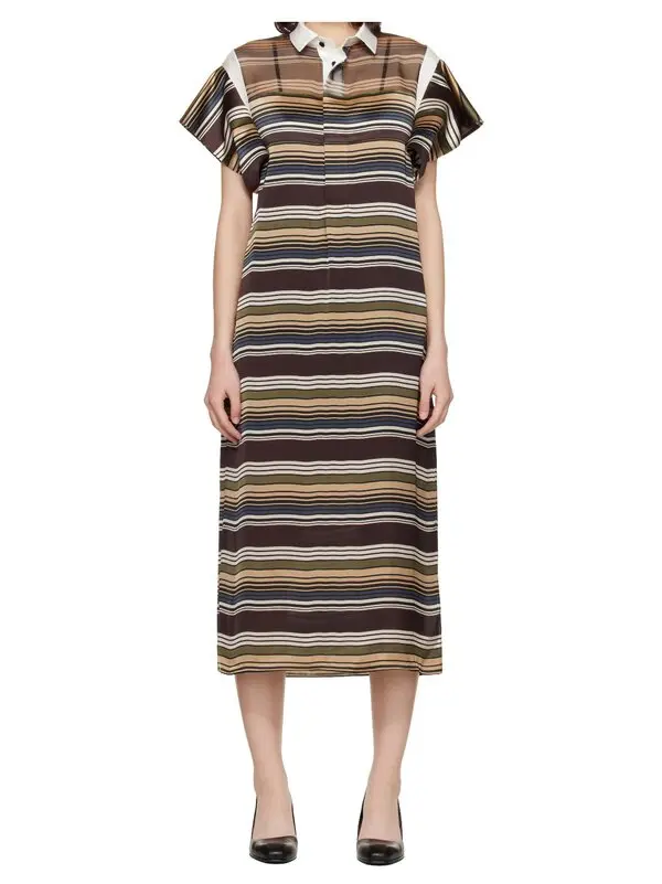Sacai Striped Button-up Midi Dress - Multicolor