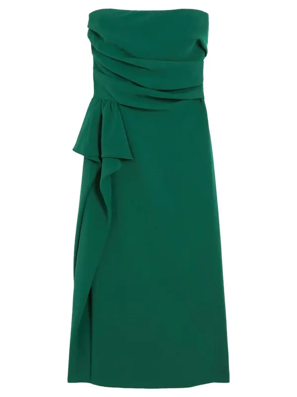 Max Mara Strapless Midi Dress With Asymmetric Ruffle - Emerald
