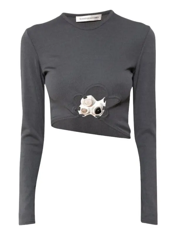 Christopher Esber Long Sleeve Crewneck Cut-out Top - Black