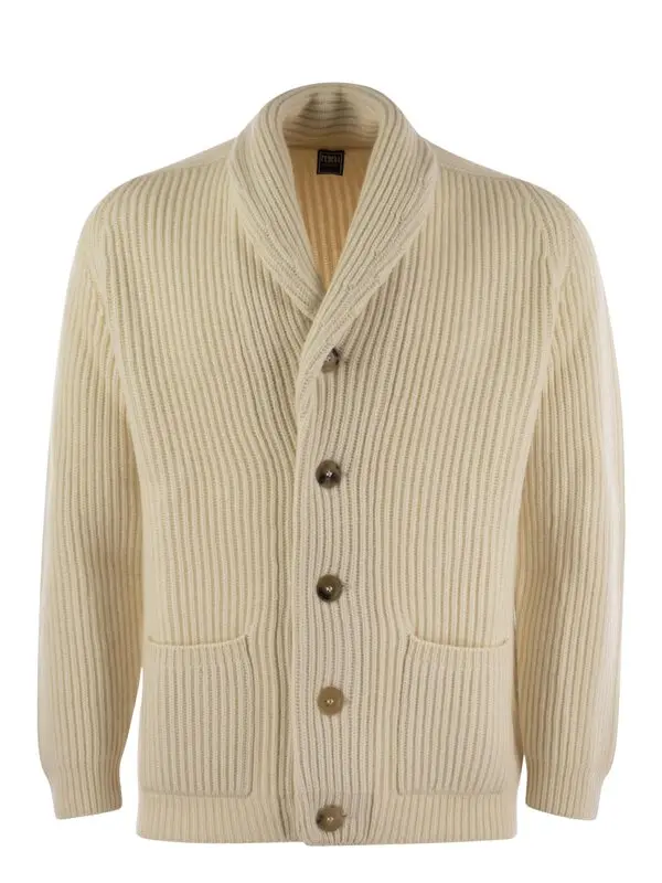 Fedeli Ribbed Shawl Collar Cardigan - Nude
