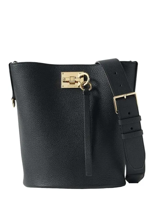 FERRAGAMO Gancini Buckle Bucket Shoulder Bag - Black