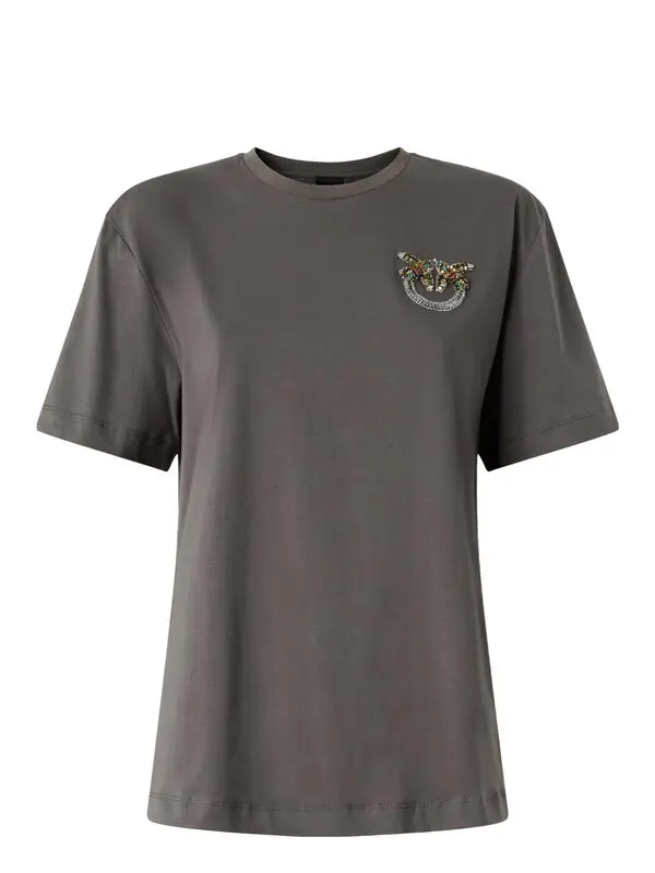 Pinko Love Birds Embellished Crewneck T-shirt - Black