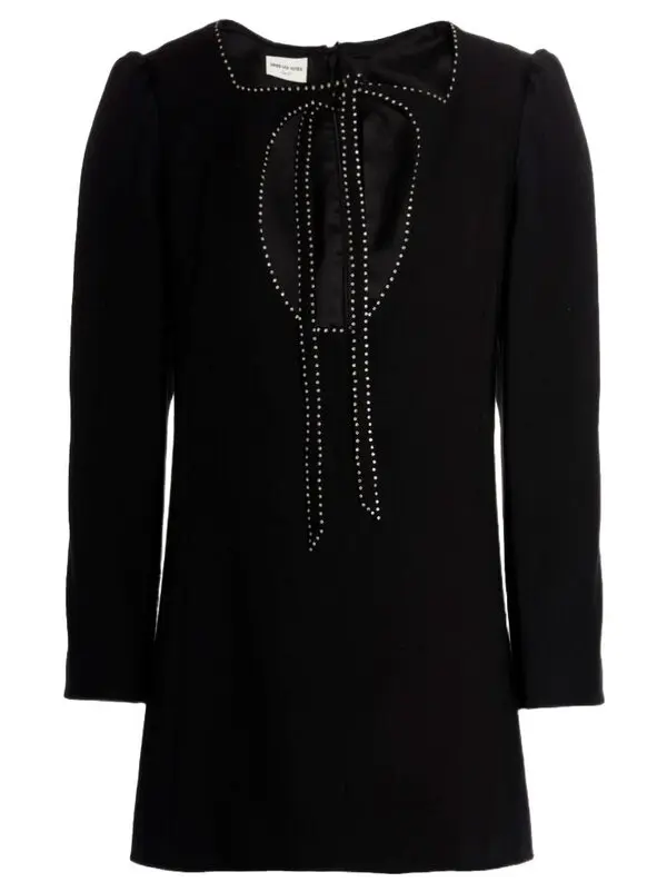Dries Van Noten Embellished Long-sleeved Wool Dress - Black