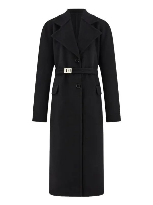 FERRAGAMO Single-breasted Belted Coat - Black