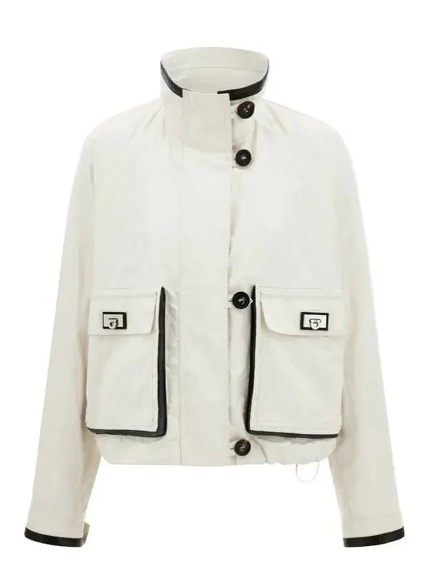 FERRAGAMO Short Jacket With Leather Trims - White