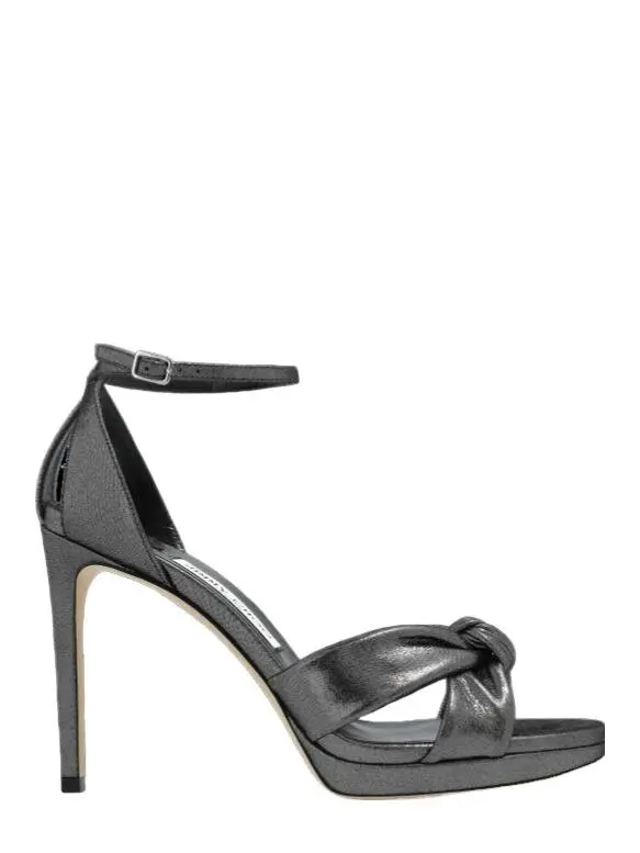 JIMMY CHOO Rosie 100 Knotted Platform Stiletto Sandals - Gray