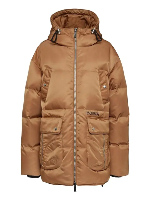 Dsquared2 Quilted Hooded Coat With Drawstring Hem - Camel