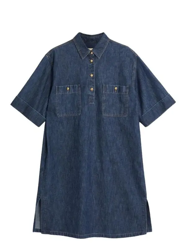 Valentino Garavani Collared Short-sleeve Denim Shirt Dress - Blue