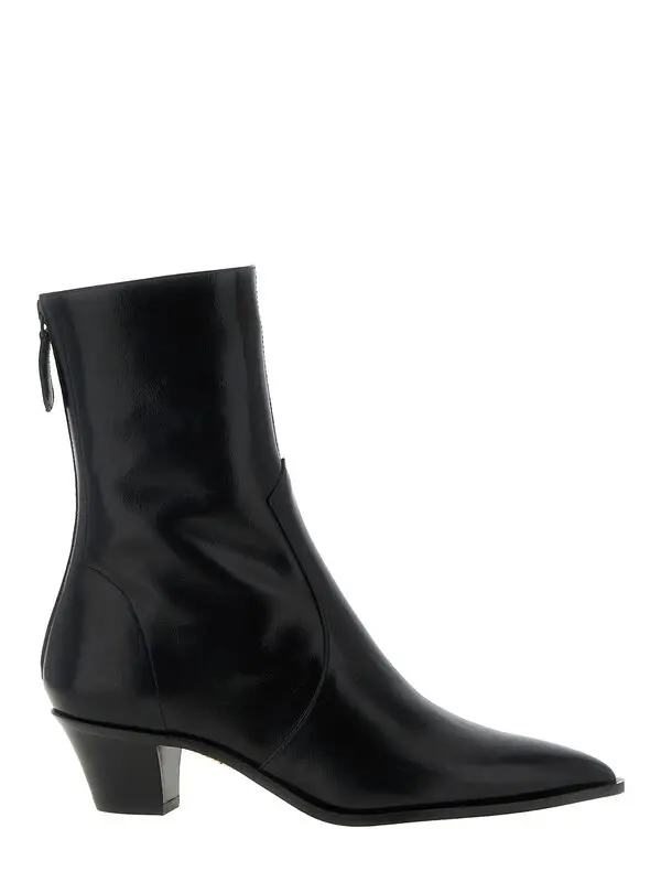 AQUAZZURA Brunswick Leather Pointed-toe Zip Ankle Boots - Black