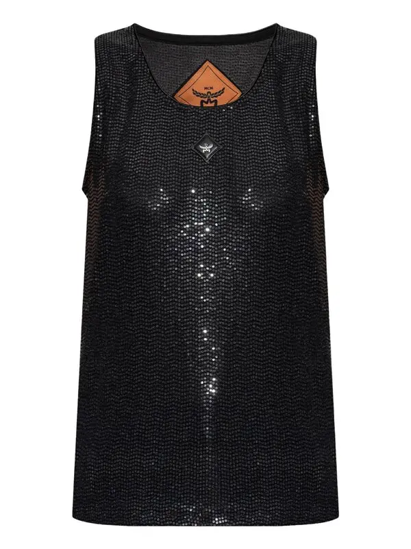 Mcm Sequined Tank Top - Black