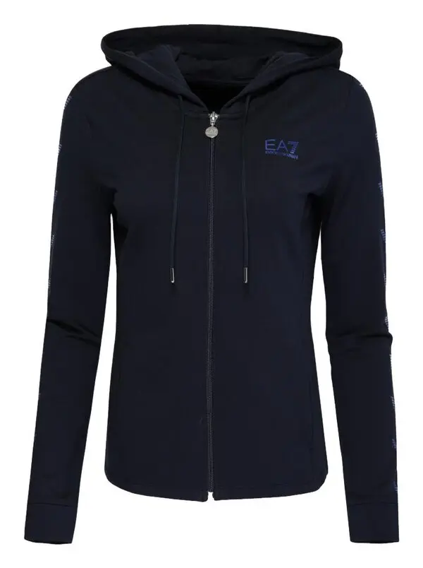 EA7 Logo Zip-up Hooded Casual Coat - Black
