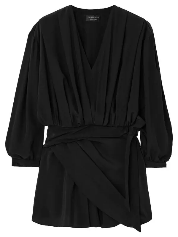 Balenciaga Tie Detailed Draped Dress - Black