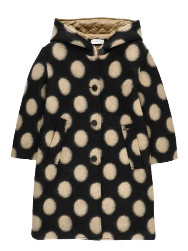 Monnalisa Polka Dot Hooded Coat - Black