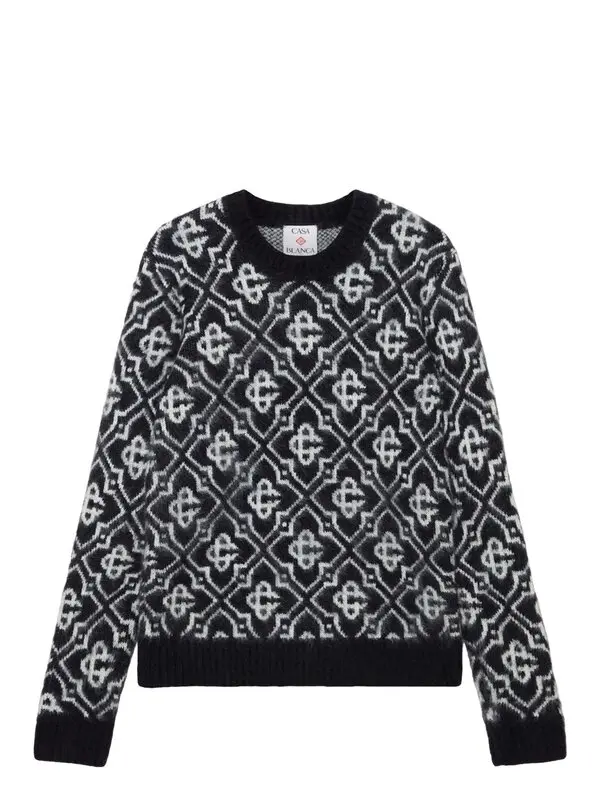 Casablanca Long Sleeve Wool Sweater With Graphic Pattern - Black