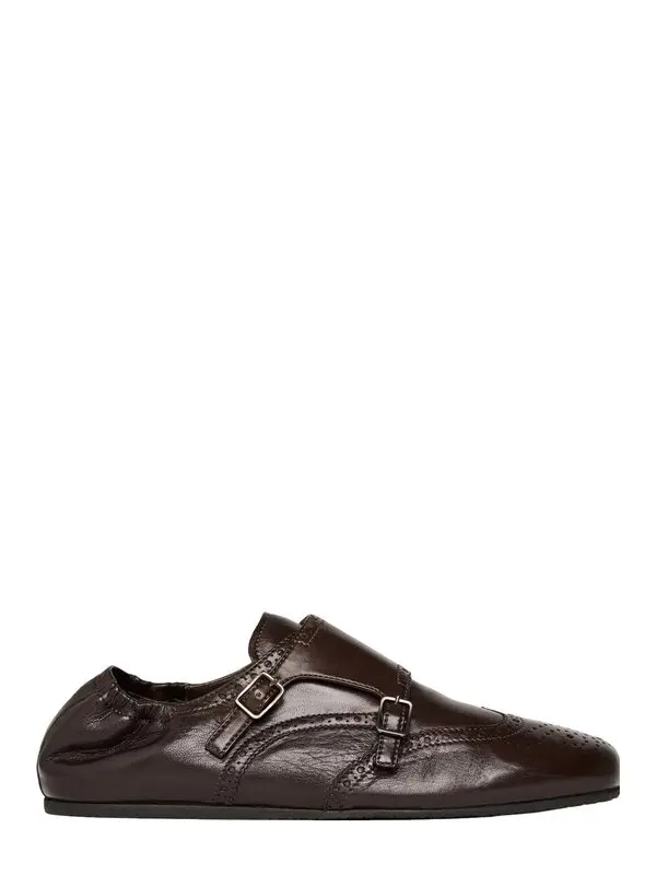 SCAROSSO Johnny Monk Strap Slipper In Dark Brown Calf Leather - Black