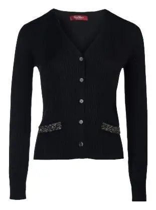 Max Mara Ribbed V-neck Cardigan With Embellished Pockets - Black