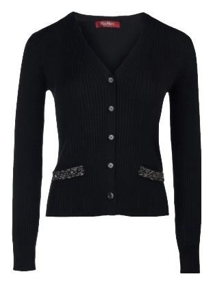 Max Mara Ribbed V-neck Cardigan With Embellished Pockets - Black