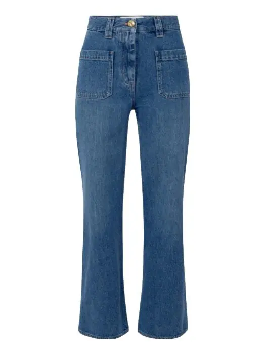 Elisabetta Franchi Palazzo Jeans With Golden Metal Details - Vintage Blue