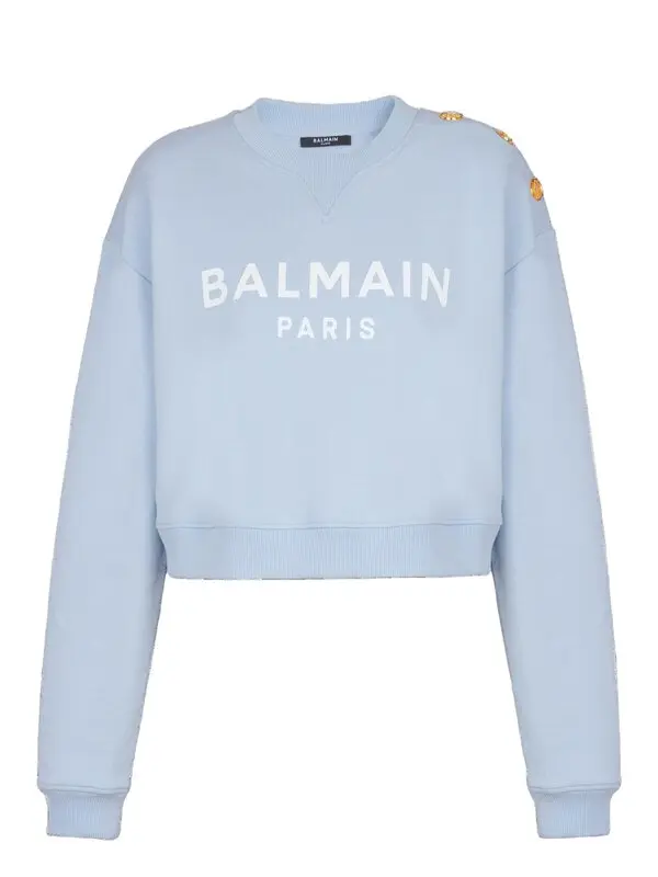 Balmain Paris Printed Crewneck Sweatshirt - Blue Selected