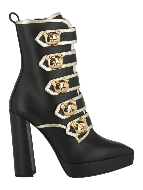 Moschino Teddy Bear Button-detailed Ankle Boots - Black