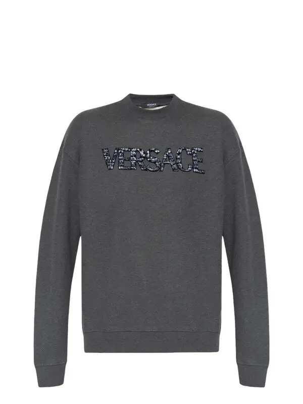 Versace Logo Embellished Crewneck Sweatshirt - White