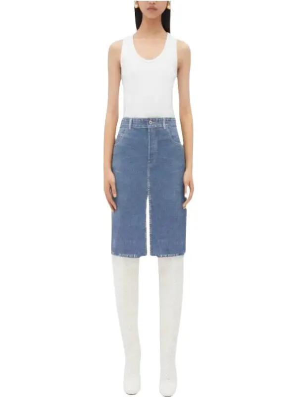 Bottega Veneta Denim Effect Front Slit Skirt - Blue