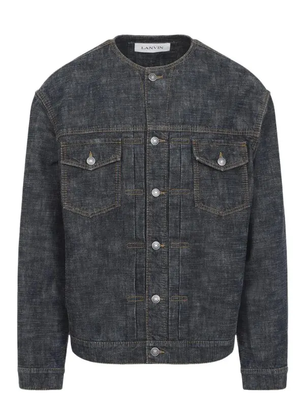 LANVIN Crewneck Buttoned Denim Jacket - Navy Blue