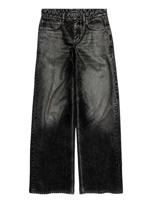 Balenciaga Wide Leg Baggy Jeans In Wash - Black