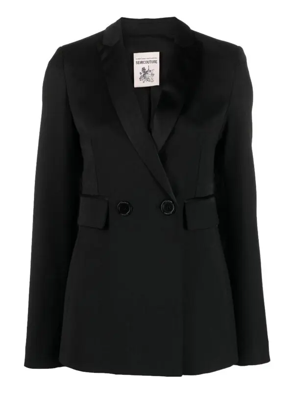SEMICOUTURE Double-breasted Blazer With Satin Lapels - Black