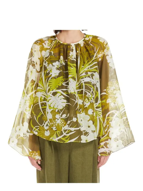 Max Mara Long Sleeve Floral Print Top - Green
