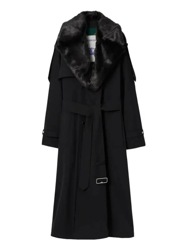 Burberry Kennington Trench Coat With Removable Faux Fur Collar - Black