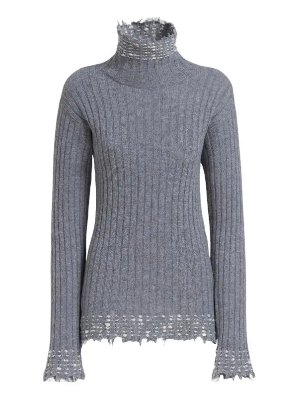 Marni Raw-cut Edge High Neck Long Sleeved Sweater - Gray