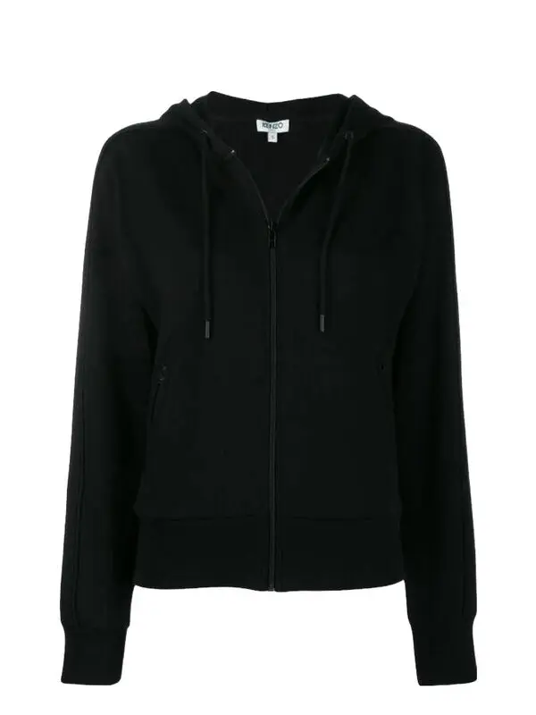 Kenzo Logo Print Zipped Hoodie - Black