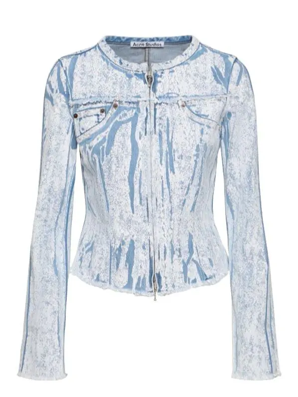 Acne Studios Long Sleeve Printed Denim Jacket - White