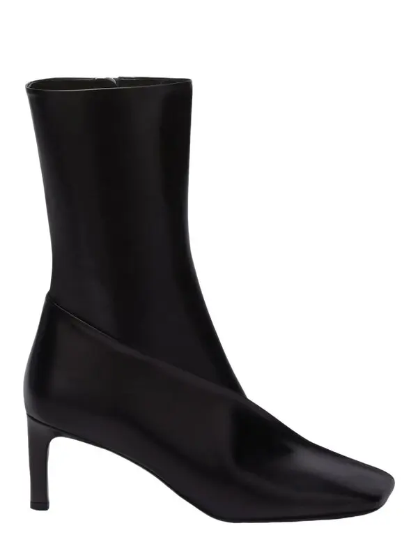 JIL SANDER Square Toe Zip Up Ankle Boots - Black