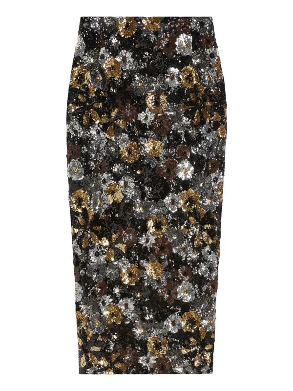 Max Mara Floral Sequin Embellished Midi Skirt - Black
