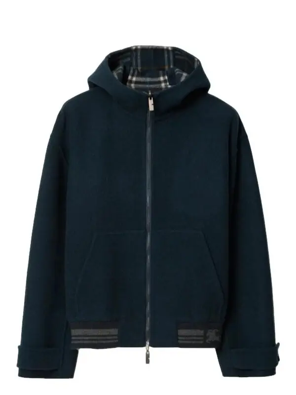 Burberry Checked Hooded Reversible Bomber Jacket - Blue