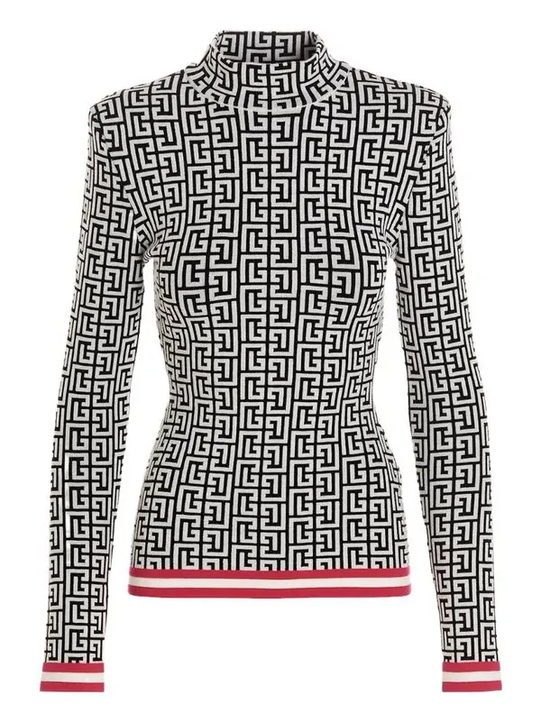 Balmain Monogram-print Roll-neck Jumper - Black