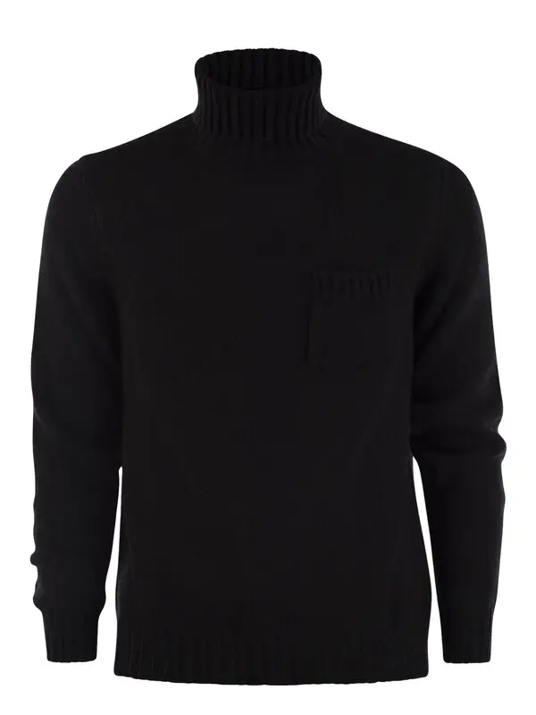 Fedeli Ribbed Turtleneck Knitwear With Pocket - Black