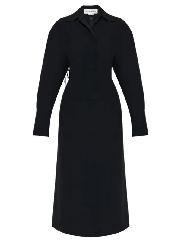 Victoria Beckham Spread Collar Long Sleeve Midi Dress - Black