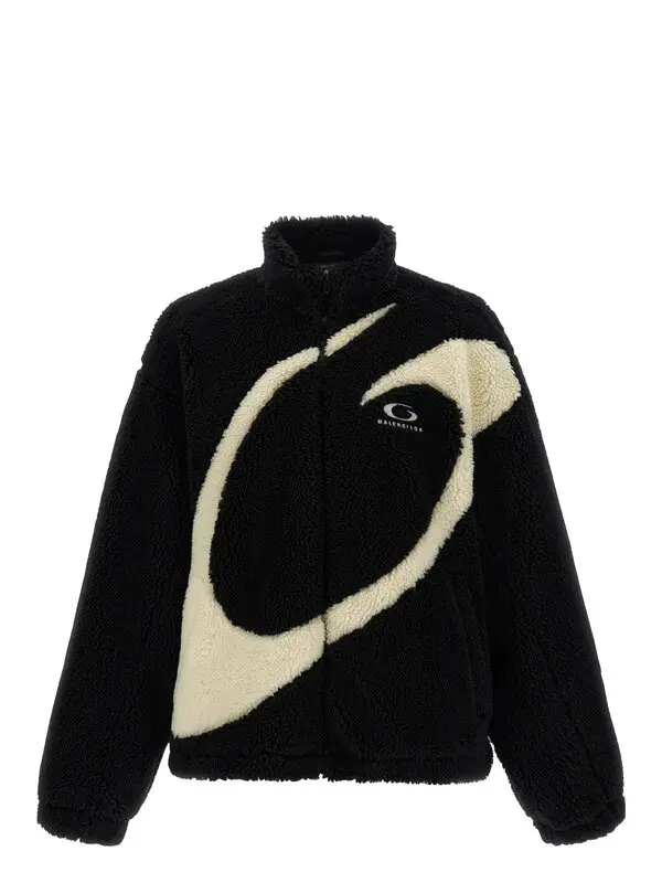 Balenciaga Logo Embroidered Teddy Jacket - White/black