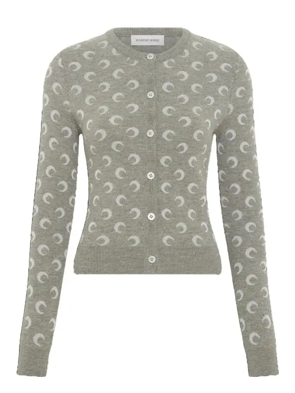 MARINE SERRE Moon Jacquard Knit Fitted Cardigan - Gray