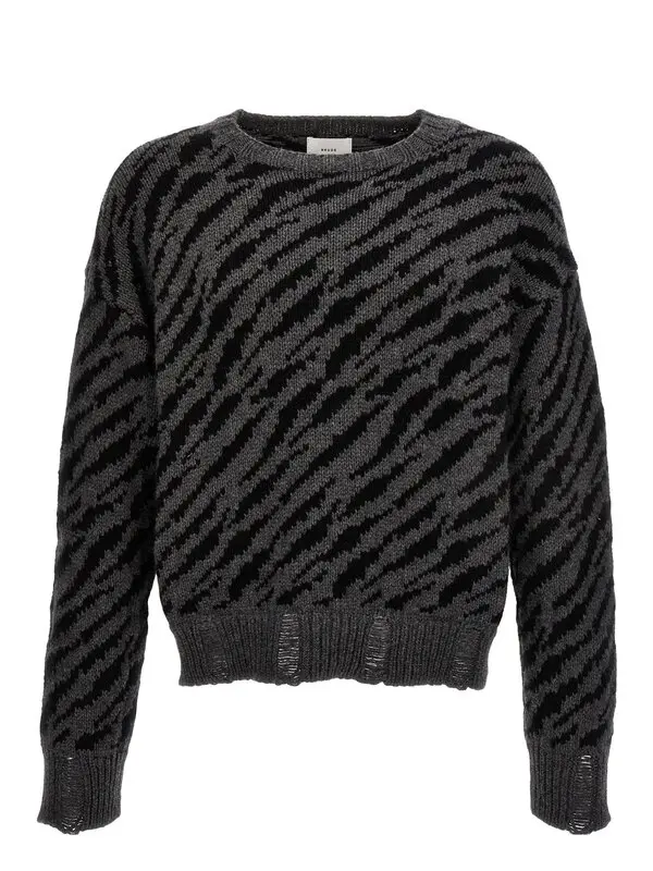 Rhude Zebra Pattern Distressed Knit Jumper - Black