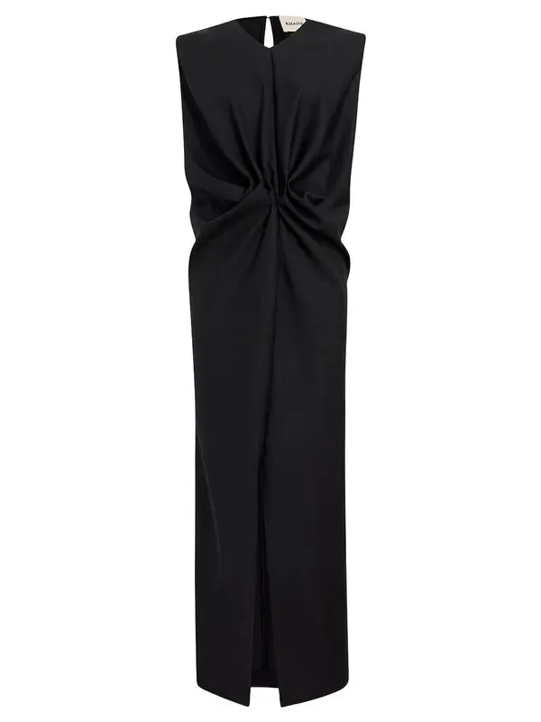 Khaite Niel Wool Dress With Front Slit And Keyhole Back - Black