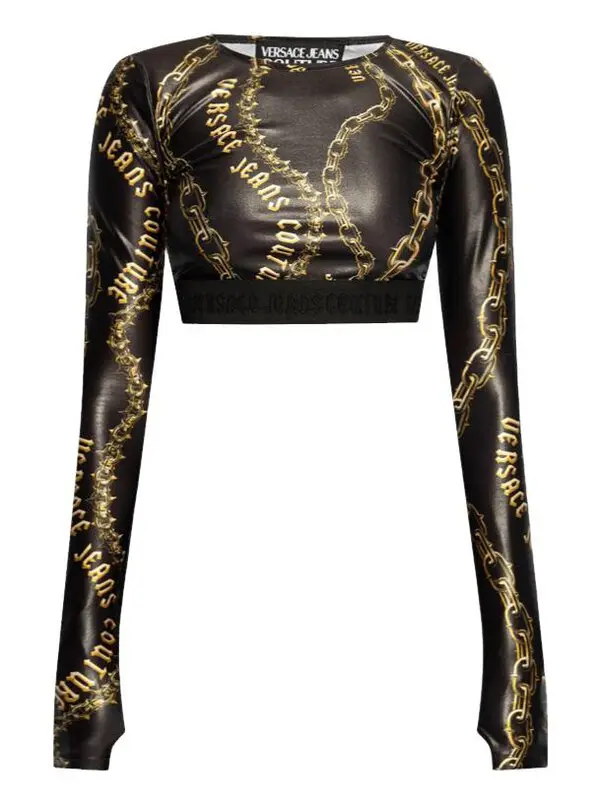 Versace Chain Print Cropped Sweater - Black