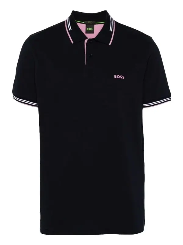 Hugo Boss Logo Embossed Short-sleeved Polo Shirt - Black